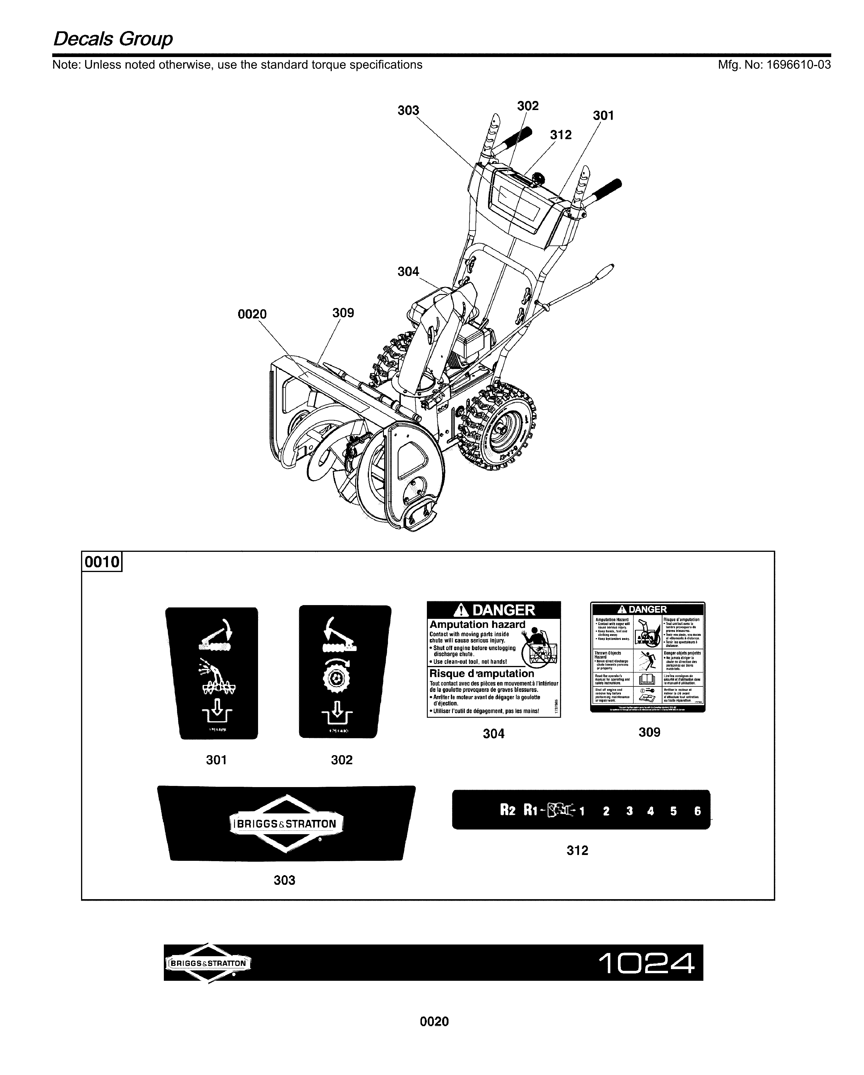 Official Briggs & Stratton 1696610-03 gas snowblower parts | Sears ...