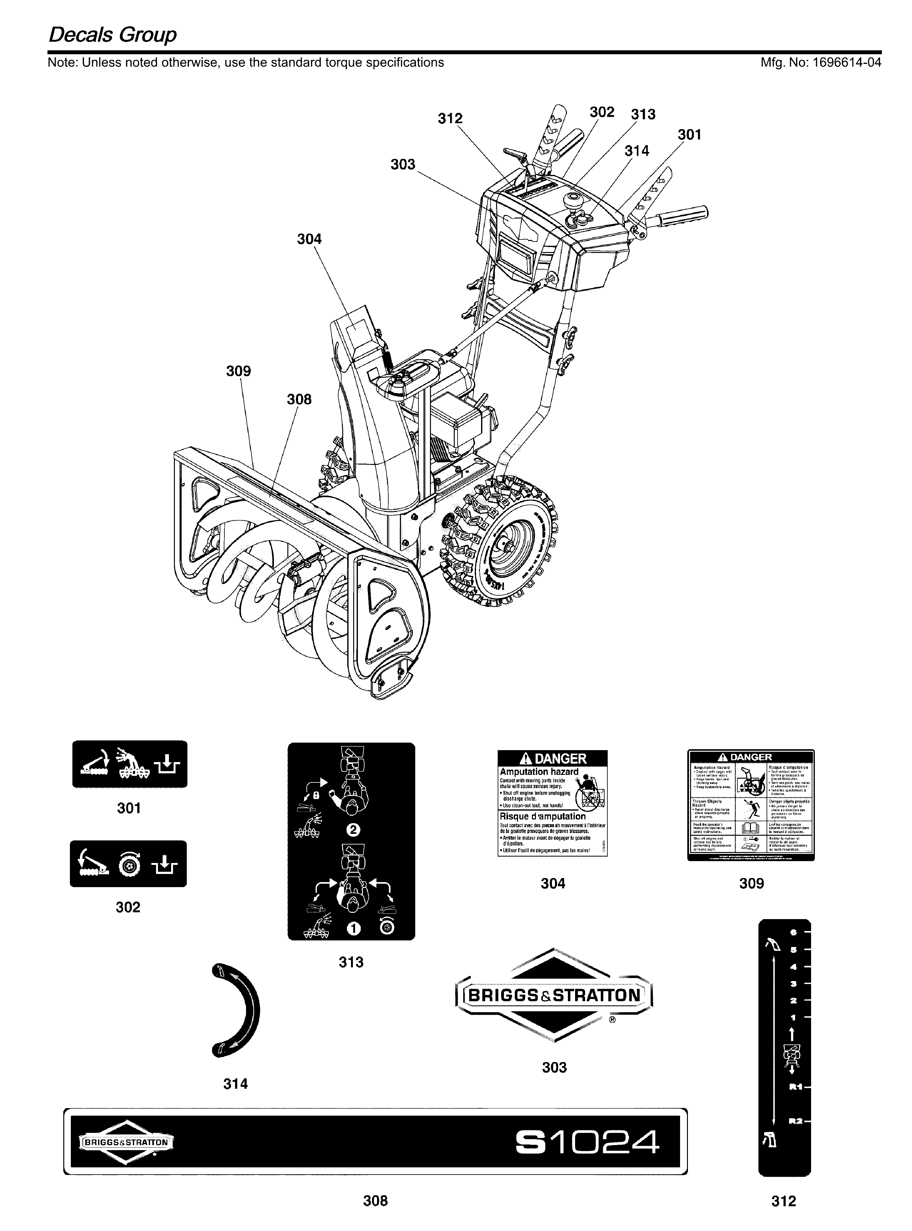 Official Briggs & Stratton 1696614-04 gas snowblower parts | Sears ...