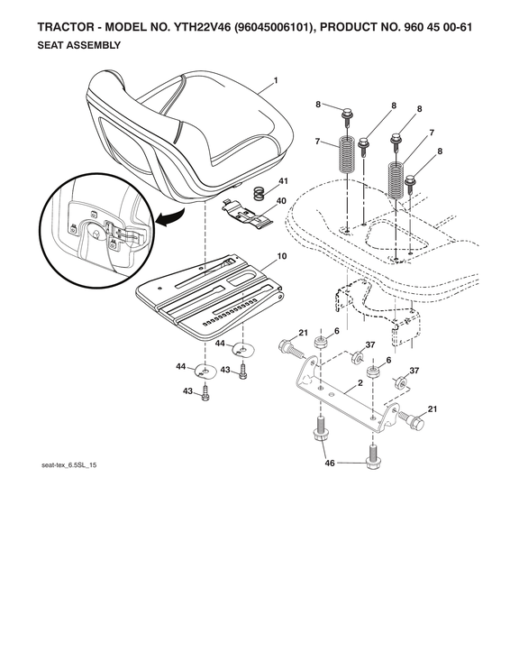 Official Husqvarna YTH22V46-96045006101 front-engine lawn tractor parts ...