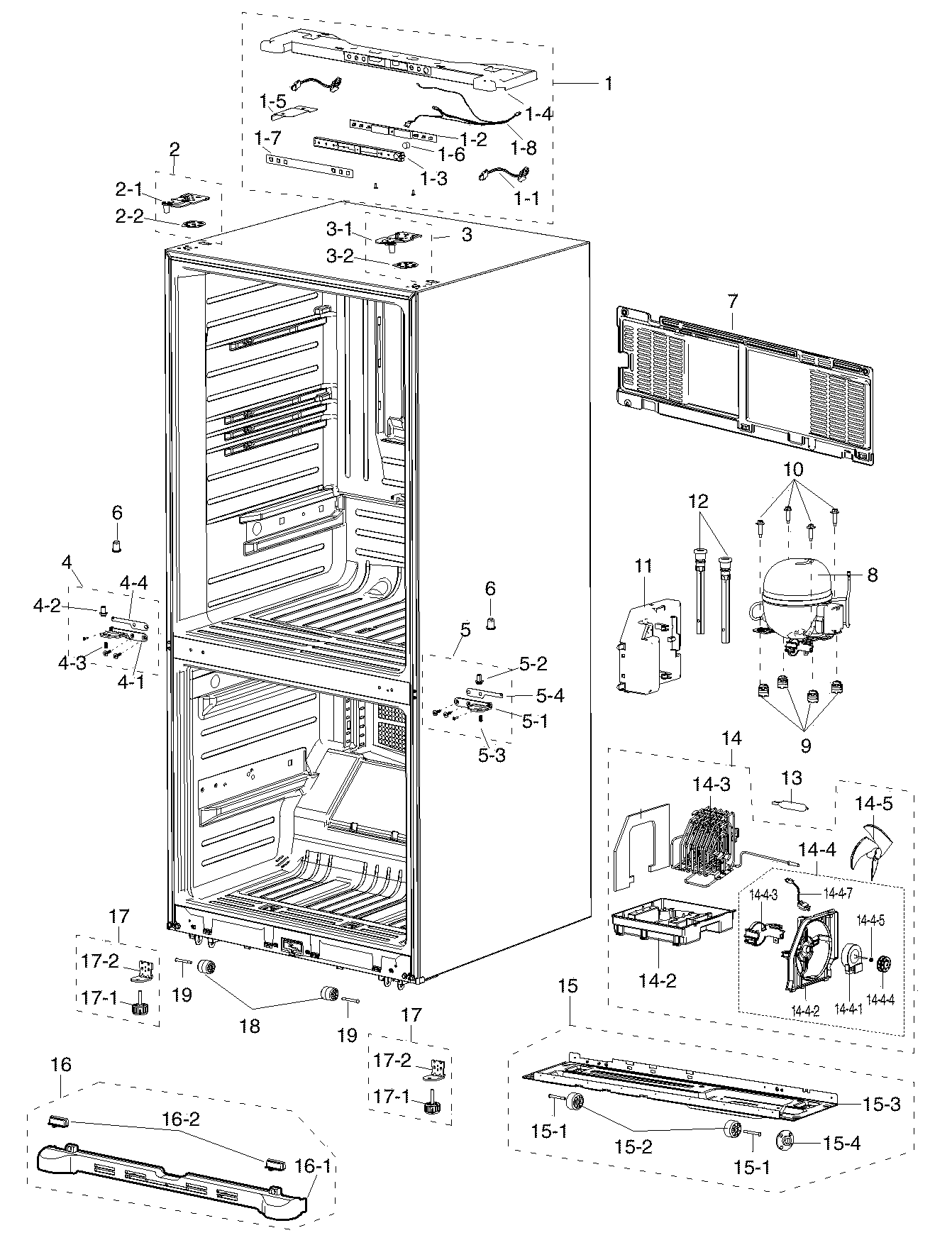 Official Samsung RF217ACWP/XAA-00 bottom-mount refrigerator parts ...