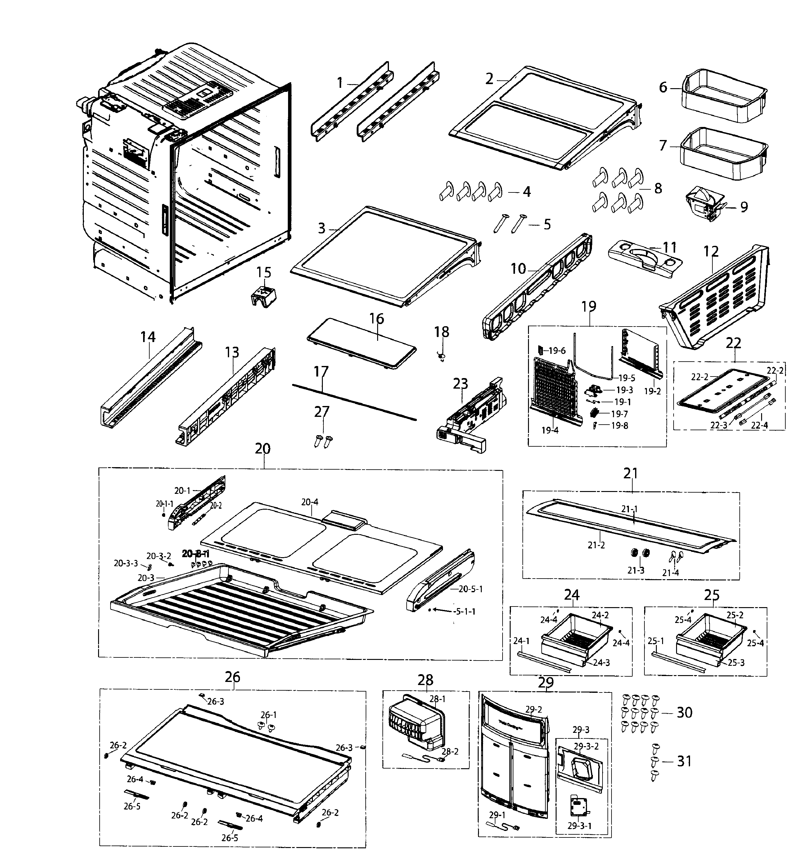 Official Samsung RF260BEAEBC/AA-02 bottom-mount refrigerator parts ...
