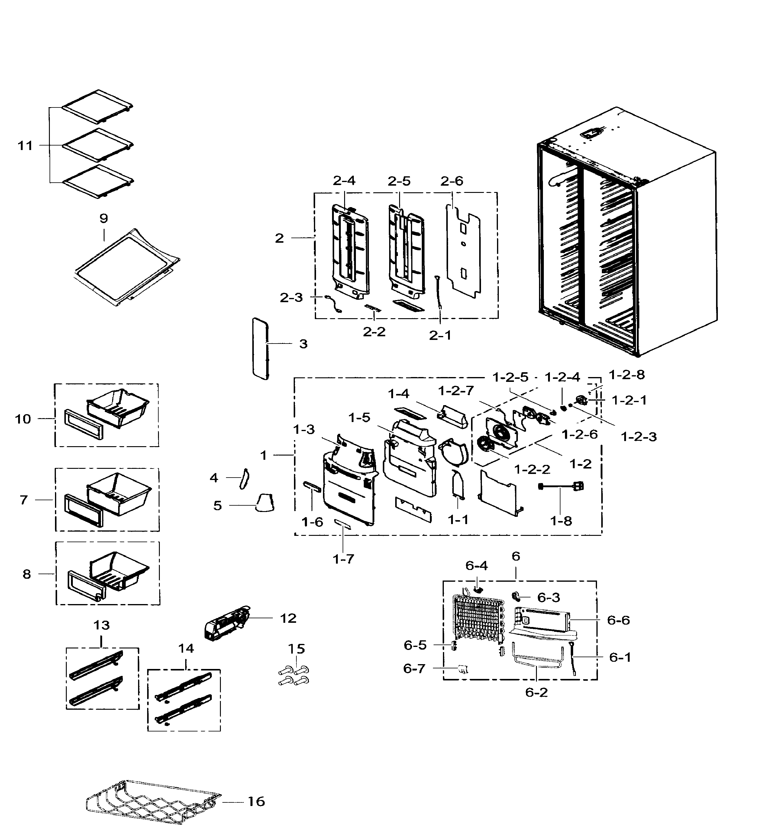 Official Samsung RS265TDBP/XAA-01 side-by-side refrigerator parts ...