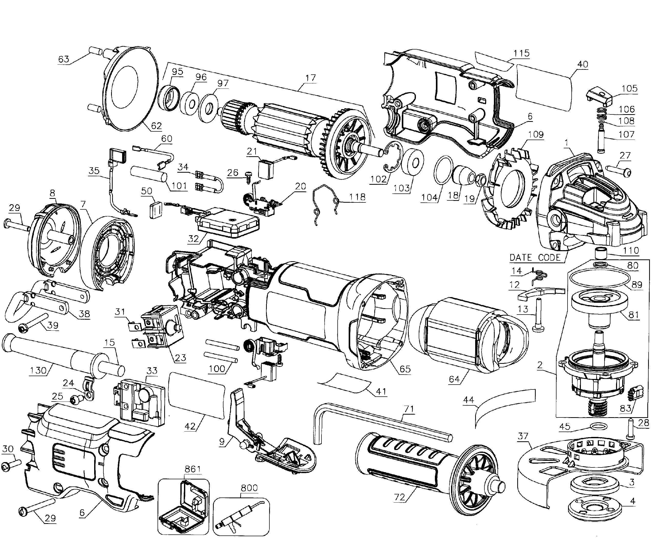 Page - 8 Official DeWalt DWE4222N TYPE 1 angle grinder parts | Sears ...