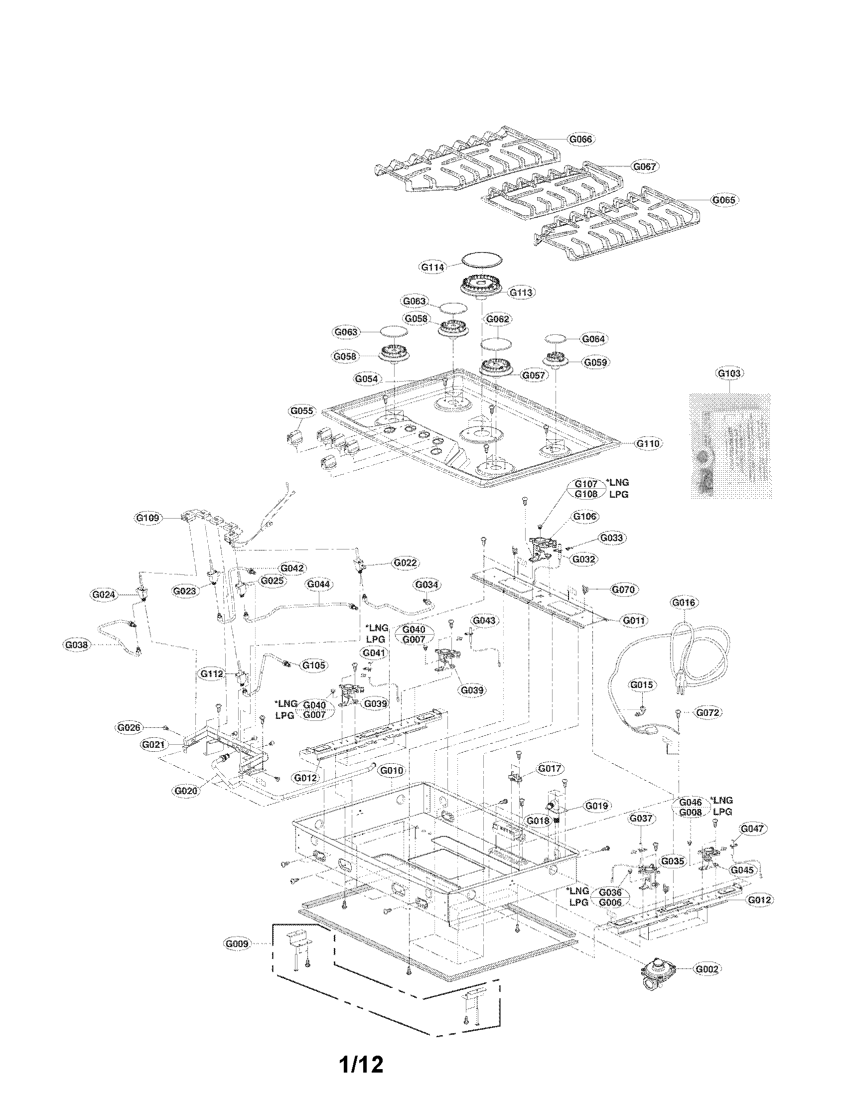 Official LG LCG3011ST/00 gas cooktop parts | Sears PartsDirect