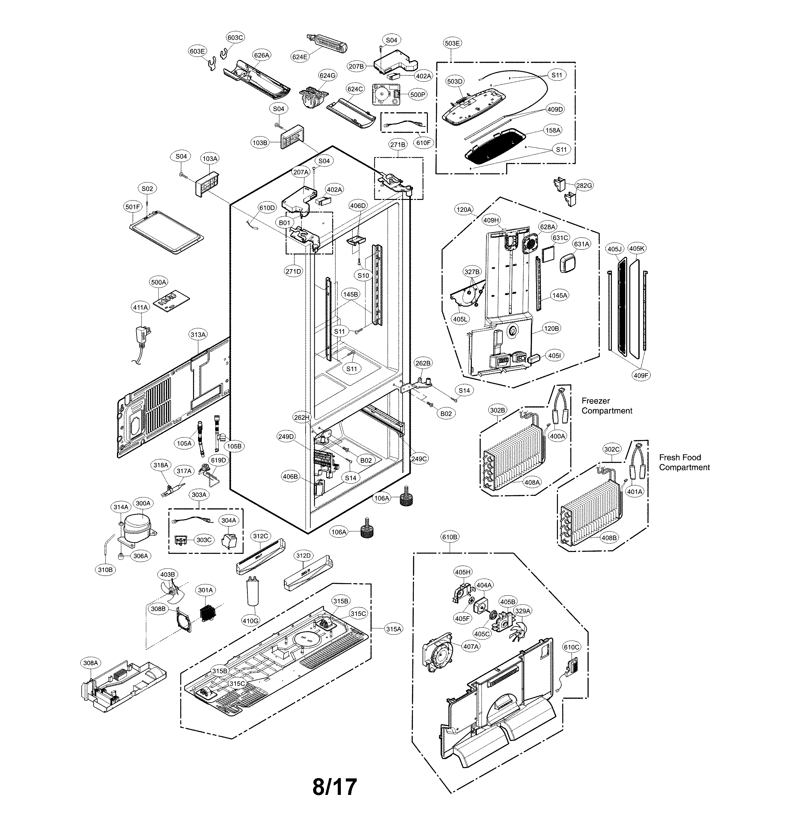 Official LG LFXC24796D/00 bottom-mount refrigerator parts | Sears ...