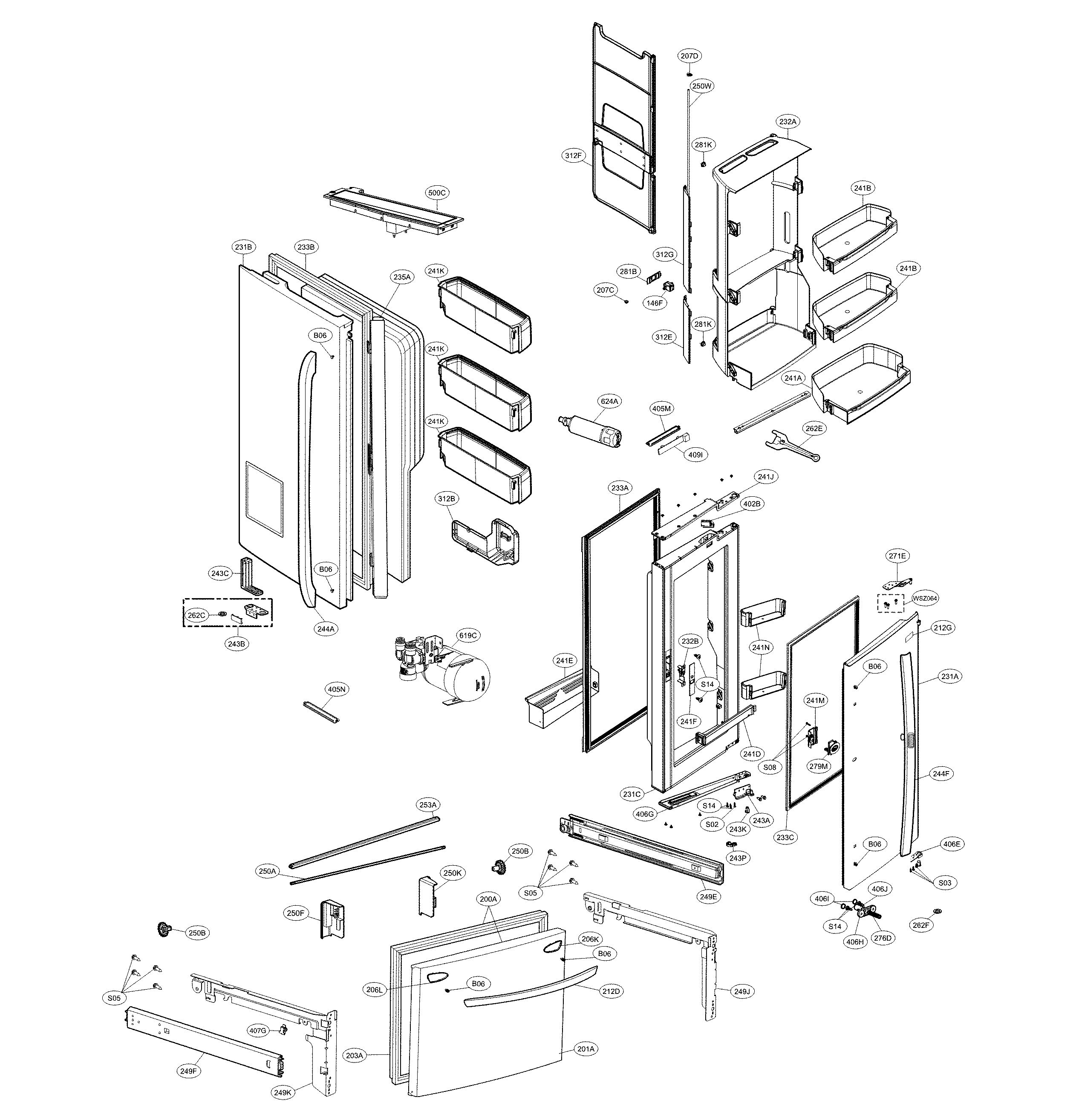 Official LG LFXC24796S/00 bottom-mount refrigerator parts | Sears ...