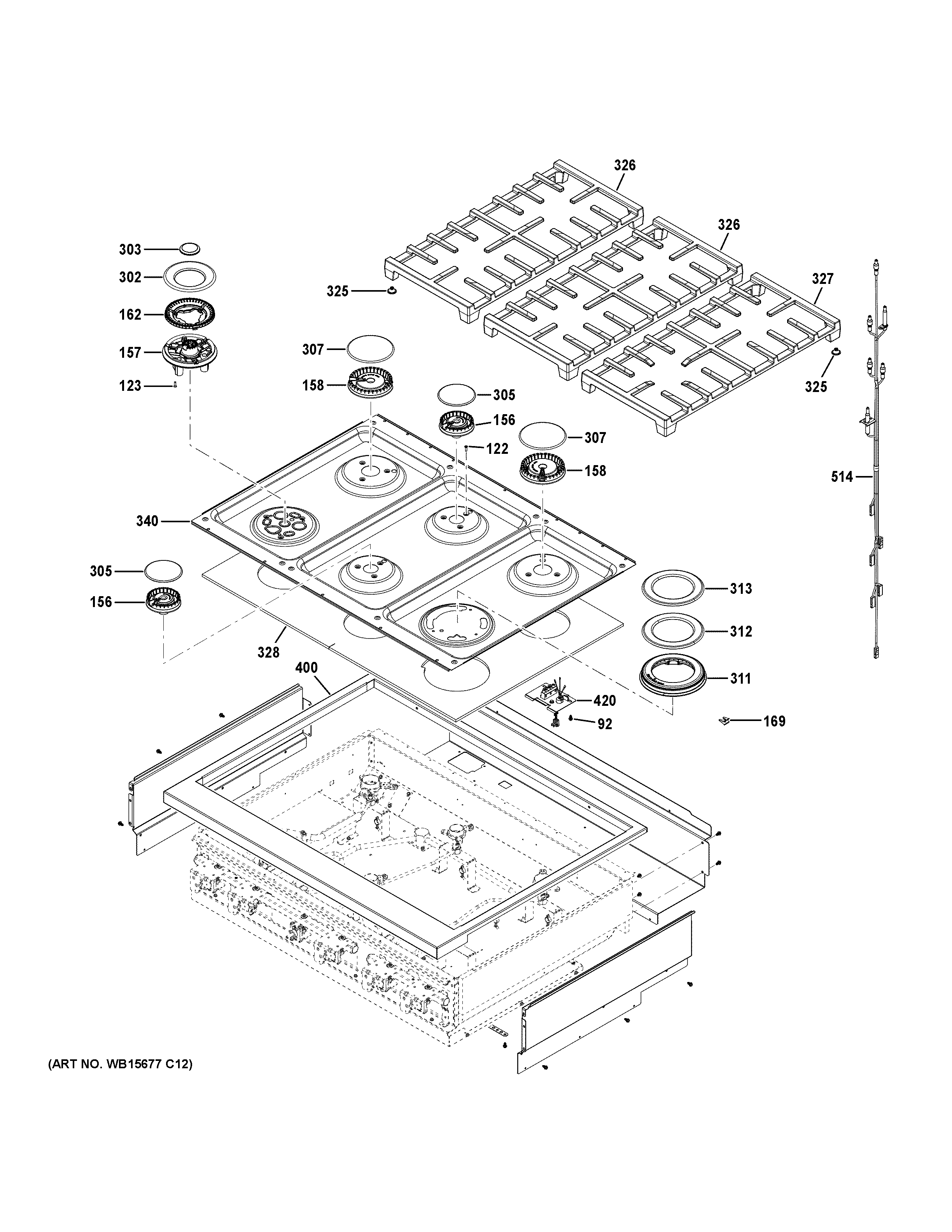 Official GE CGU366P2T2S1 gas cooktop parts | Sears PartsDirect