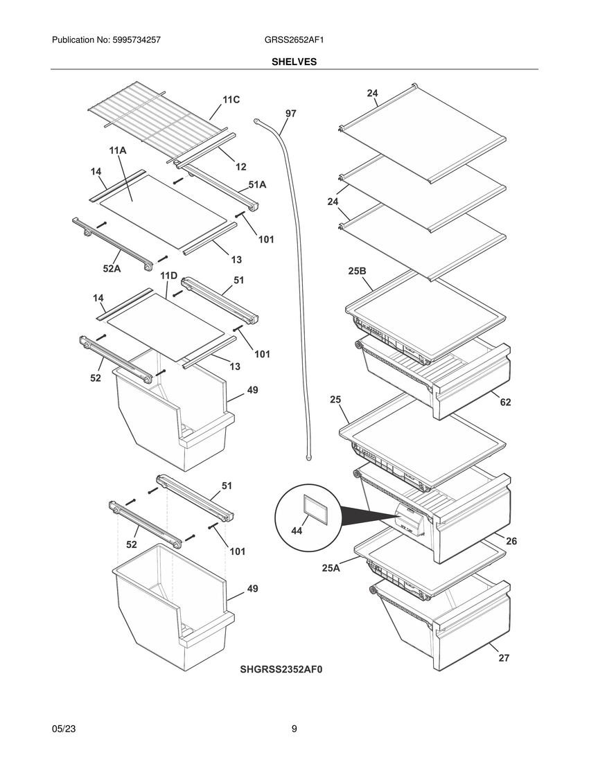 Official Frigidaire GRSS2652AF1 side-by-side refrigerator parts | Sears ...