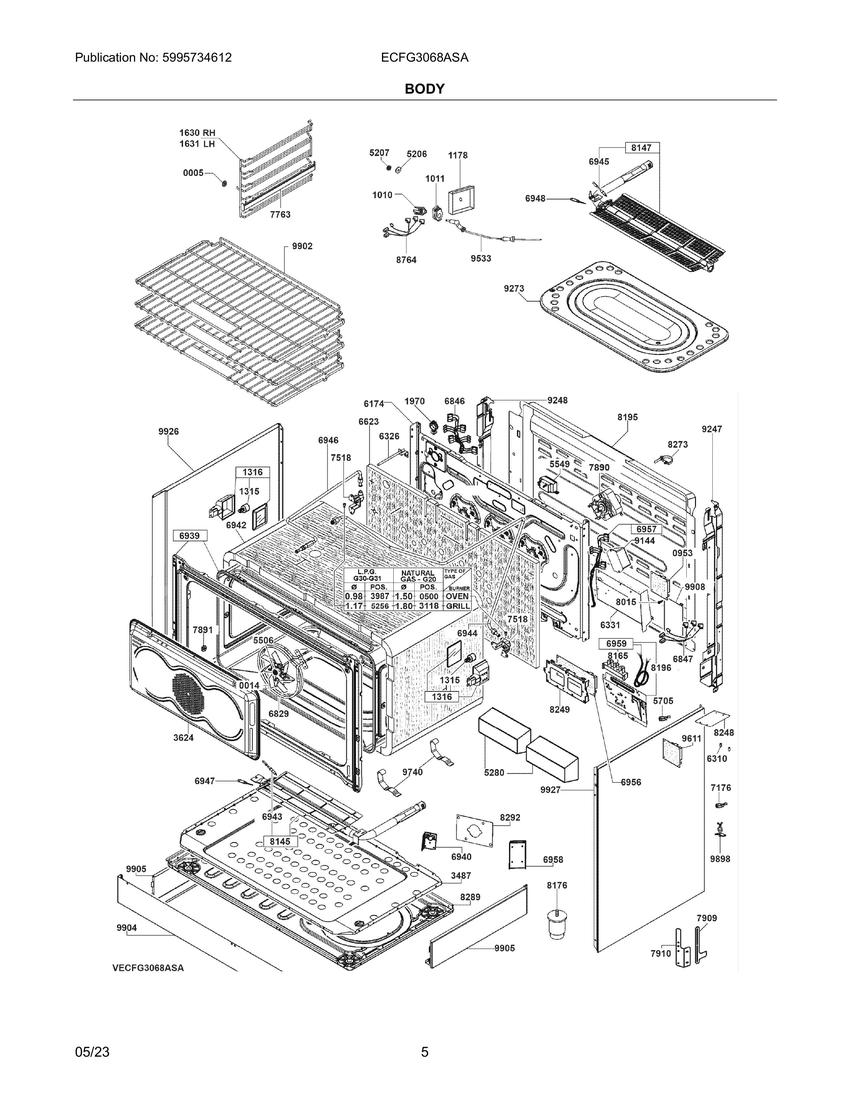 Official Electrolux ECFG3068ASA gas range parts | Sears PartsDirect