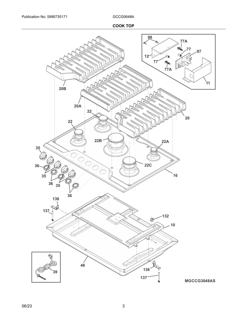 Official Frigidaire GCCG3048AS gas cooktop parts | Sears PartsDirect