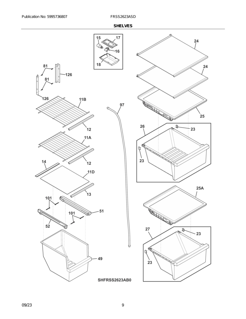 Official Frigidaire FRSS2623ASD side-by-side refrigerator parts | Sears ...