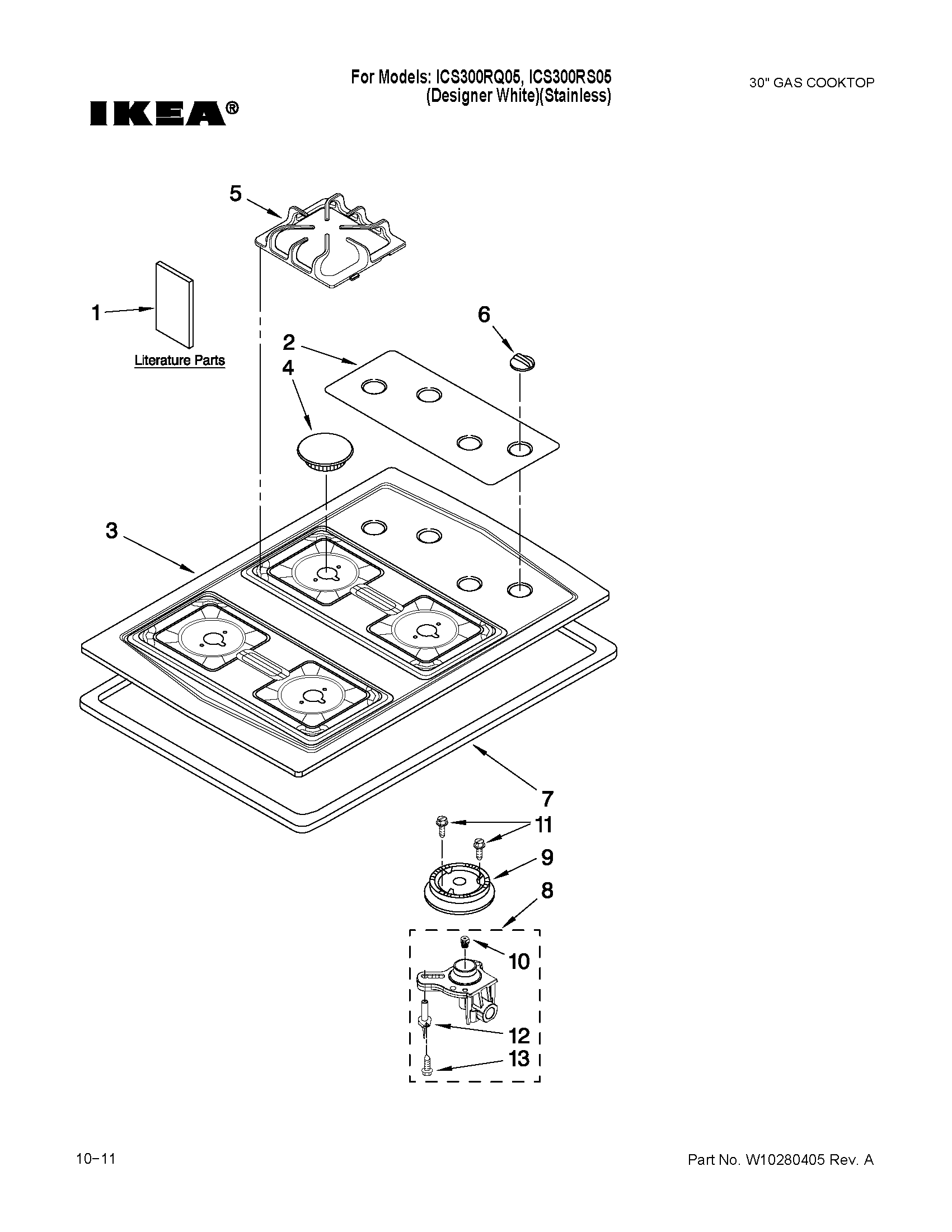 Official Ikea ICS300RQ05 gas cooktop parts | Sears PartsDirect