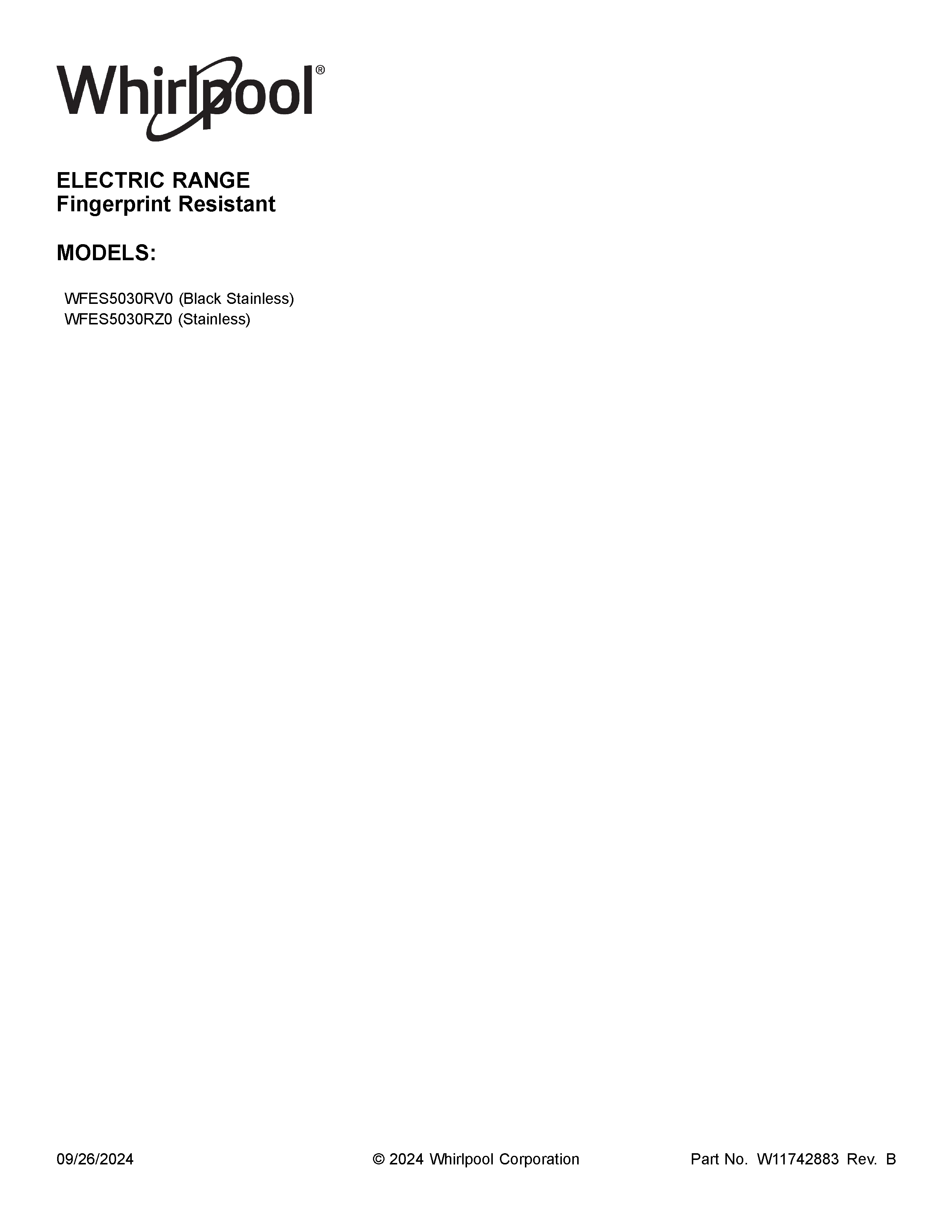Official Whirlpool WFES5030RZ0 electric range parts | Sears PartsDirect