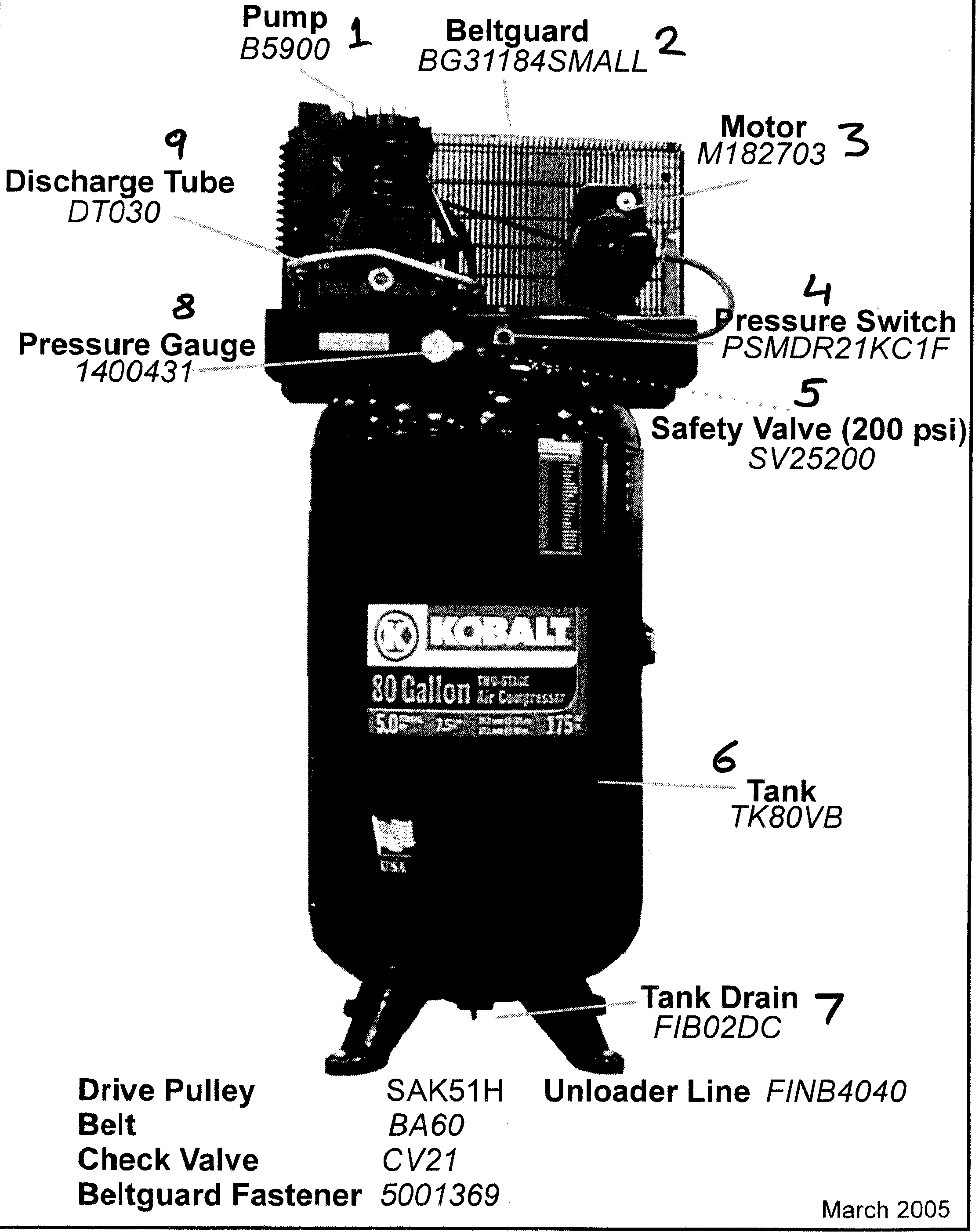 Official Kobalt (Abac America) K7580V2 air compressor parts | Sears ...
